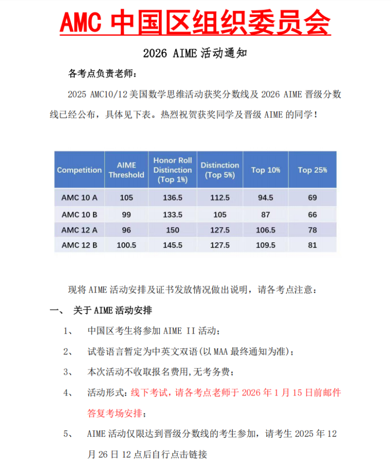 AIME - AMC10美国数学竞赛官网